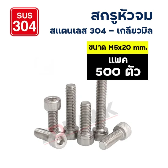 Size M5x20 mm. สกรูหัวจม Socket สแตนเลส304 ชิ้น ชิ้น - พุกเหล็ก คุณภาพดี ราคาถูก